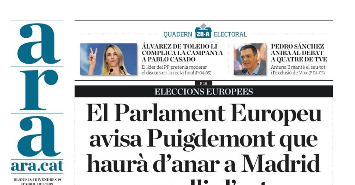 "El Parlament Europeu avisa Puigdemont que haurà d'anar a Madrid a ...